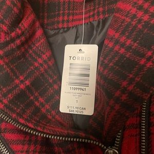 torrid | Jackets & Coats | Torrid Red Black Plaid Mixed Fabric Moto ...